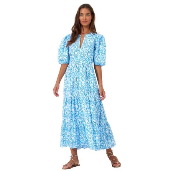 Oliphant | Dresses | Oliphant Vneck Puff Sleeve Maxi Dress Canary Blue ...